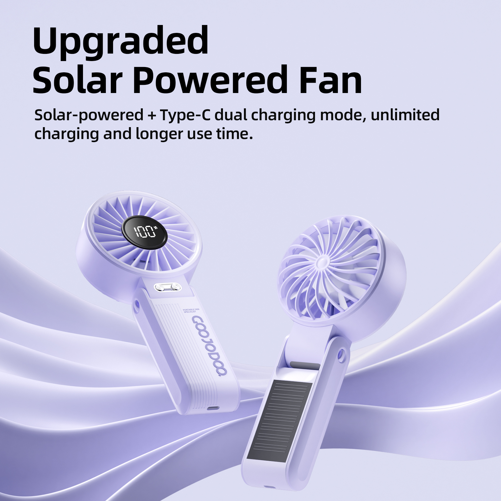 GOOJODOQ Solar Power Fan Mini Foldable 4000 mAh Turbo Jet Rechargeable ...