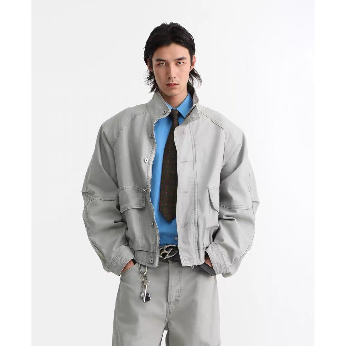 Stand Collar Cargo Denim Jackets Men Street Fashion Men's Jackets ...