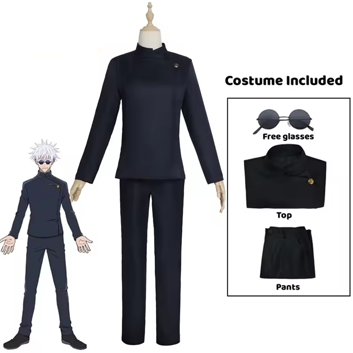 Gojo Satoru Cosplay Kids Costume Wig Glasses Anime Jujutsu Kaisen High ...