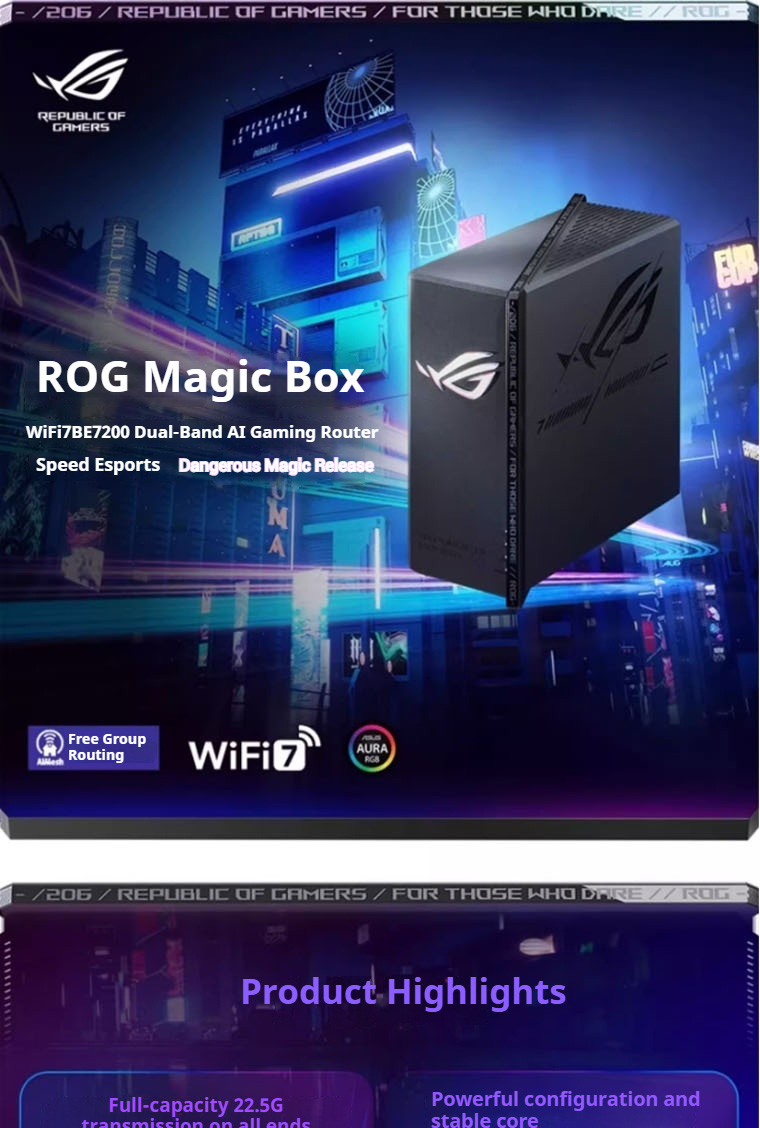 ROG Magic Box WiFi7 Esports Wireless AI Router (9 2.5G Ports with MTK AI Core and 2GB DDR4 ...