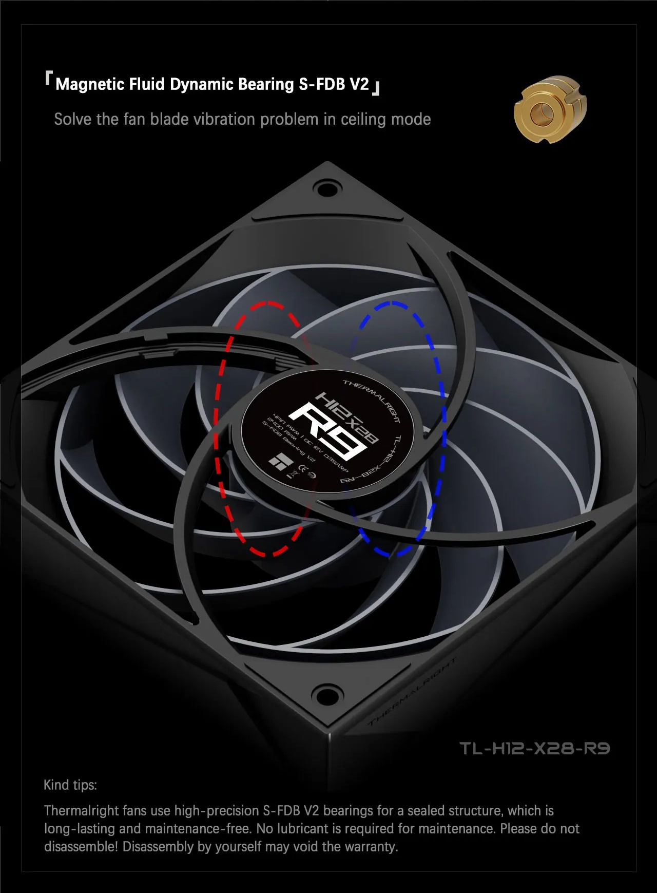 Thermalright H12 28cm thick PC case cooling fan with LCP balanced ...