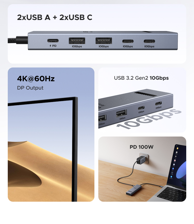 UGREEN 4K60hz USB C to DP HUB USB3.2 Gen2 10Gbps PD100W HUB for MacBook ...
