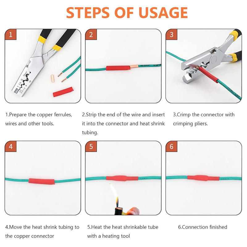 250pcs Copper Wire Ferrules Kit 7 Sizes Crimp Connector Tube For ...