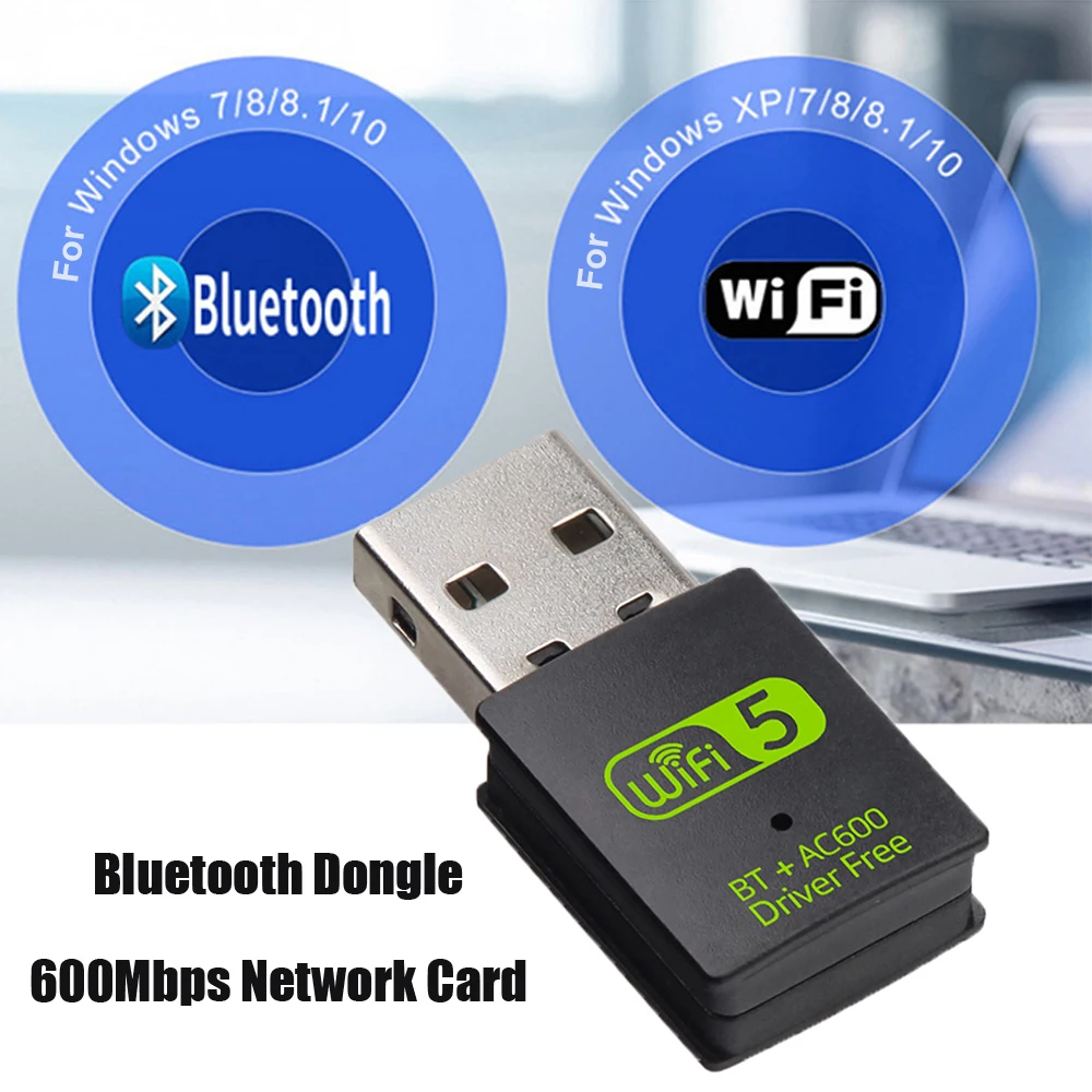 Wireless 600M WiFi USB Adapter for PC Laptop Network Card 5G Dual Band ...