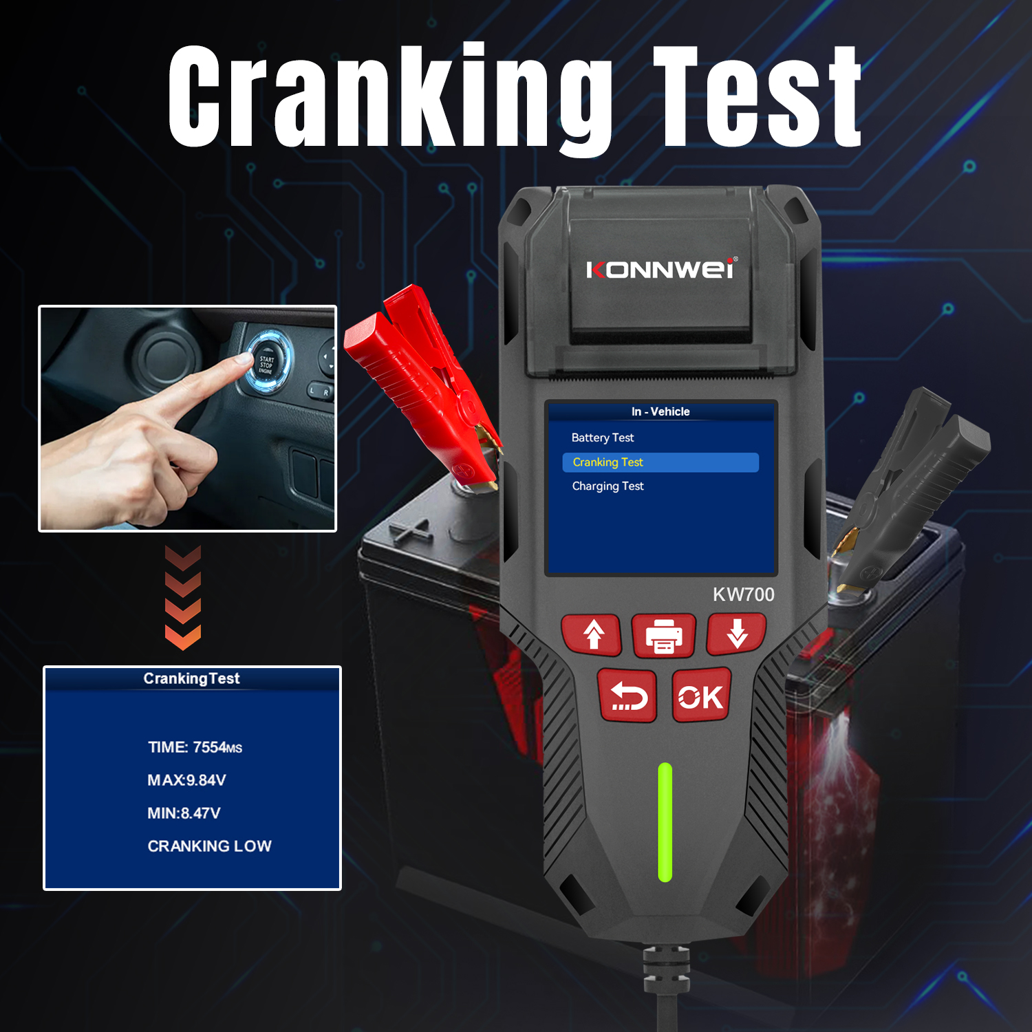 KONNWEI KW700 12V 24V Car Motorcycle Battery Tester with Print function ...