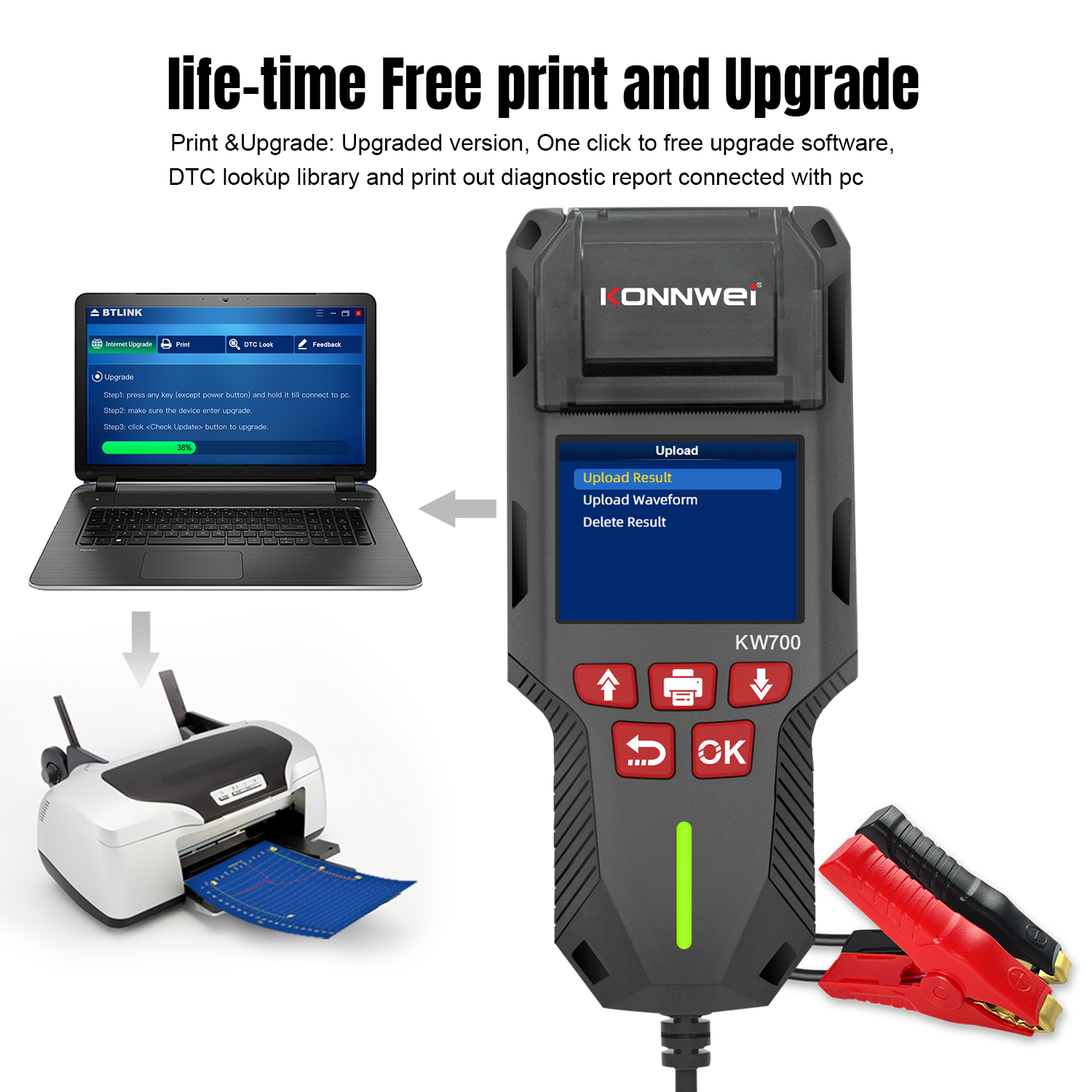 KONNWEI KW700 12V 24V Car Motorcycle Battery Tester with Print function ...