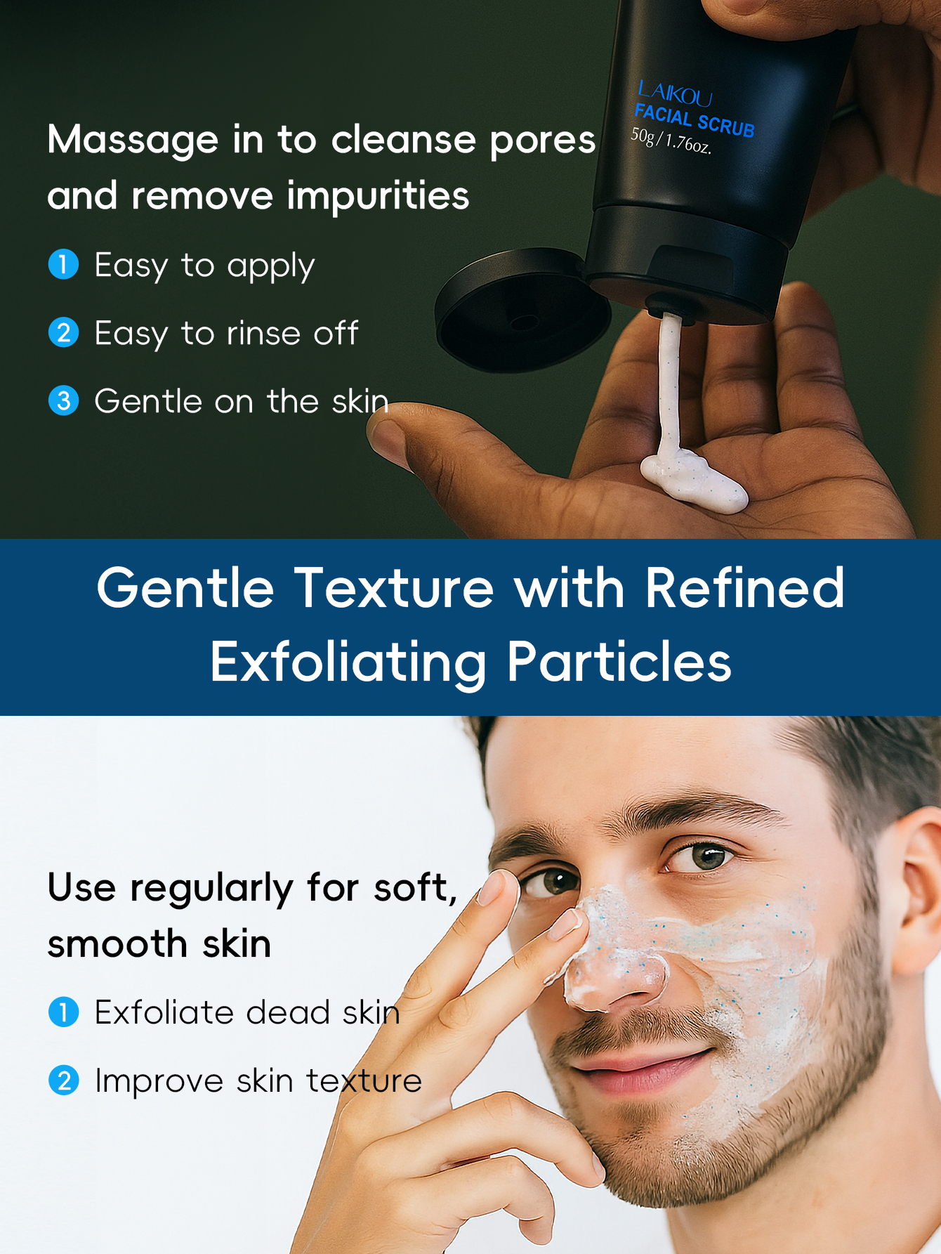 LAIKOU Men's Facial Scrub 50g Mild Exfoliation Deep Cleansing Enhances ...