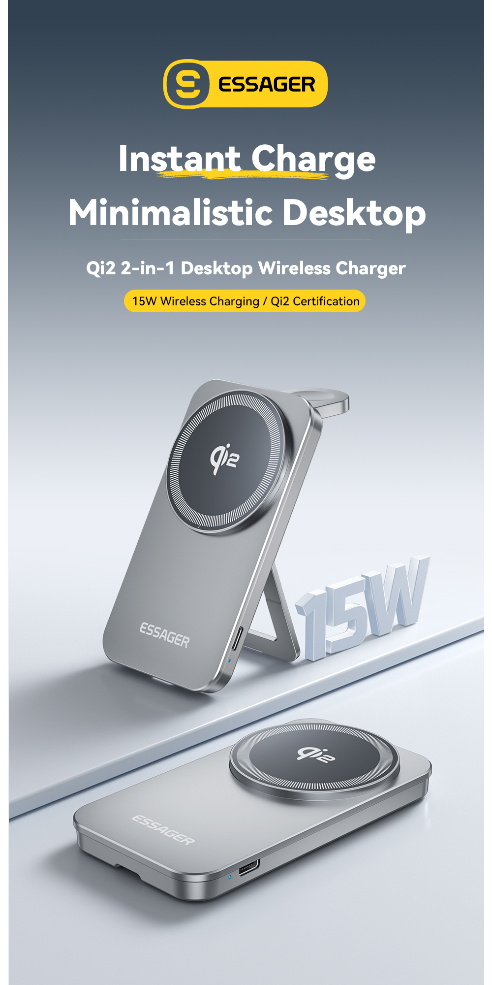 Essager 2 in 1 Qi2 Magnetic Wireless Charging Stand 15W Fast Charger ...