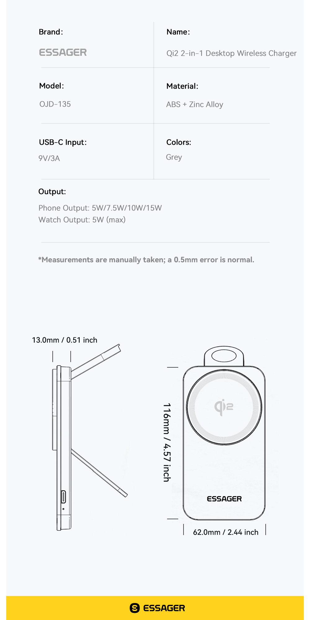 Essager 2 in 1 Qi2 Magnetic Wireless Charging Stand 15W Fast Charger ...