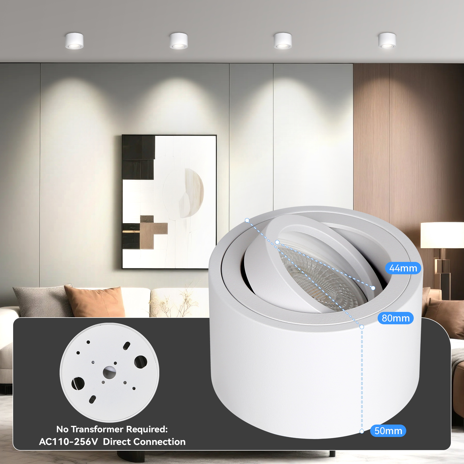 Tri-color Downlight Adjustable Angle LED Spotlight 7W 220V Surface ...