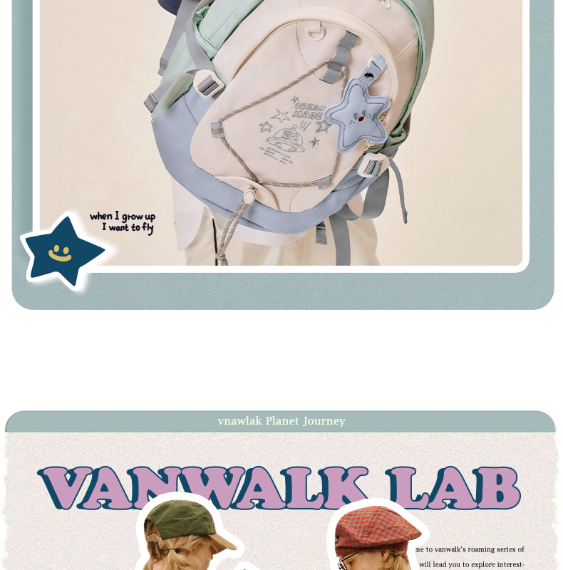 VANWALK V2554 Star Rabbit Series New Student Female Backpack Junior ...