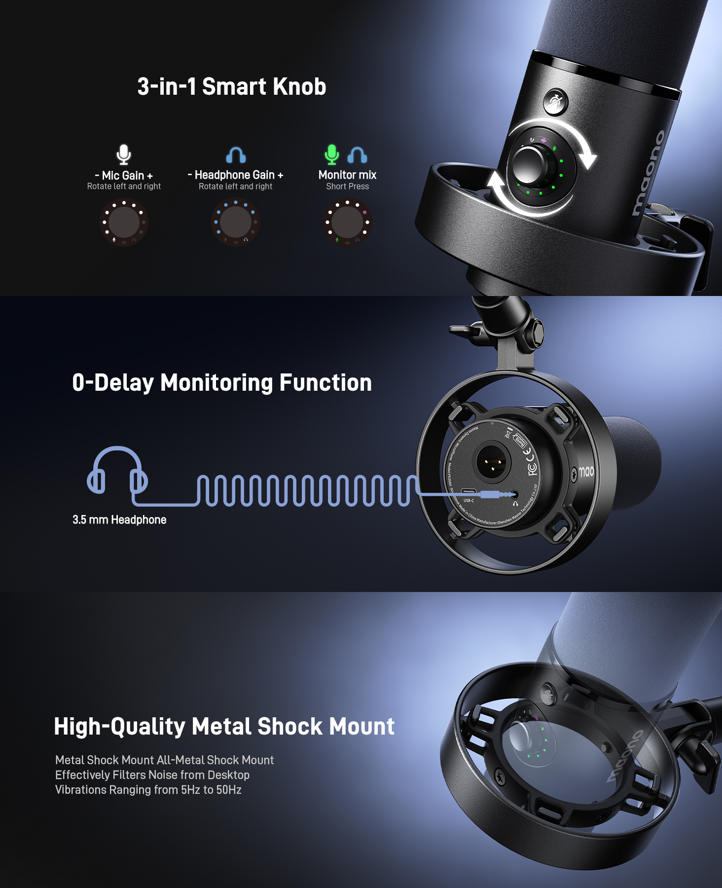 Maono PD300X Dynamic Microphone XLR/USB Dual Mode Podcast Microphone ...