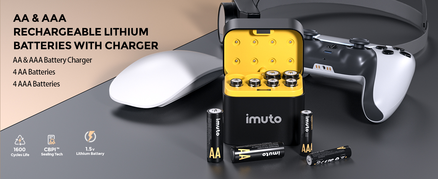 PHOTOOLEX & IMUTO Rechargeable 4AAA&4 AA Batteries Lithium-ion with ...