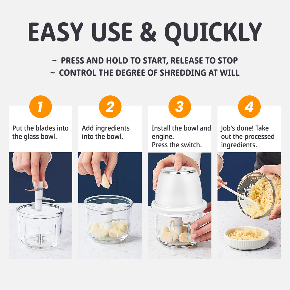 Mini Electric Food Processor, Portable Vegetable Chopper, 250ML Garlic ...