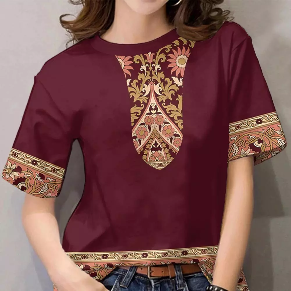 Modern Asean Attire Barong Tagalog T-Shirt For Women Round Neck Short ...