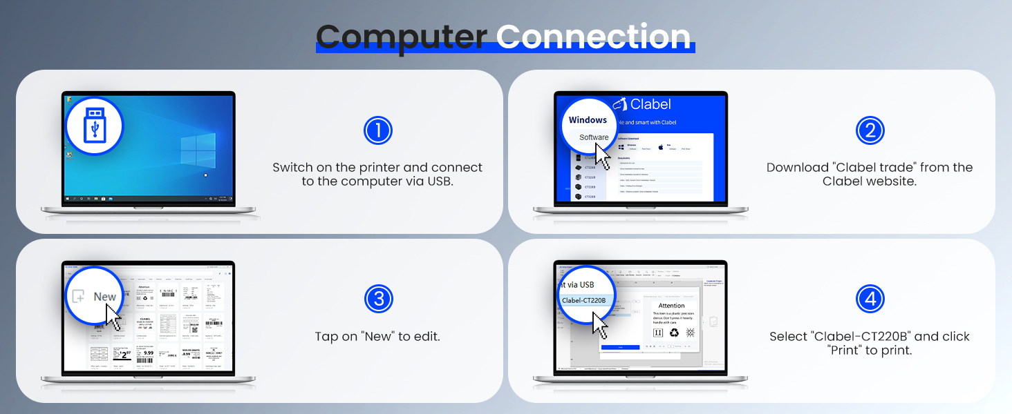 CLABEL 230B Portable Bluetooth Label Printer 300DPI High Resolution ...