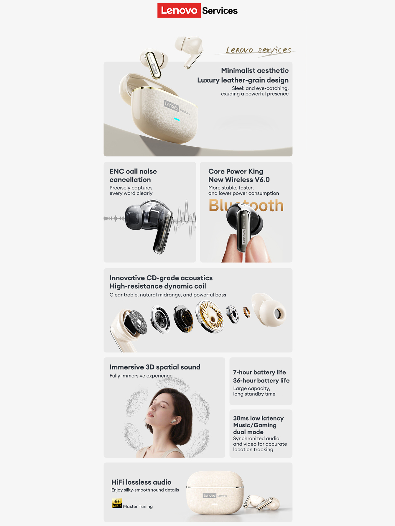 Lenovo LE208 Wireless Bluetooth headset noise cancellation Bluetooth 6. ...