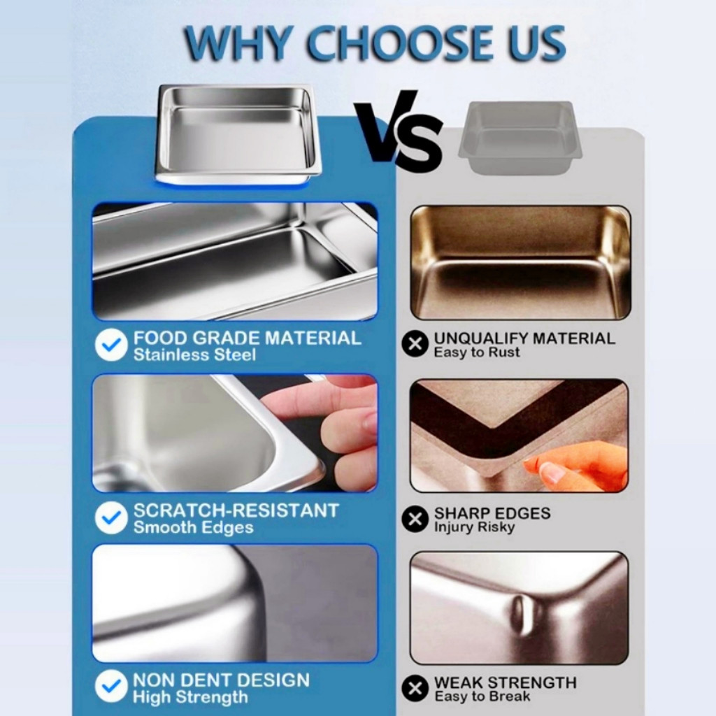 Stainless Steel Food Storage Pan with Cover Food Container Buffe ...