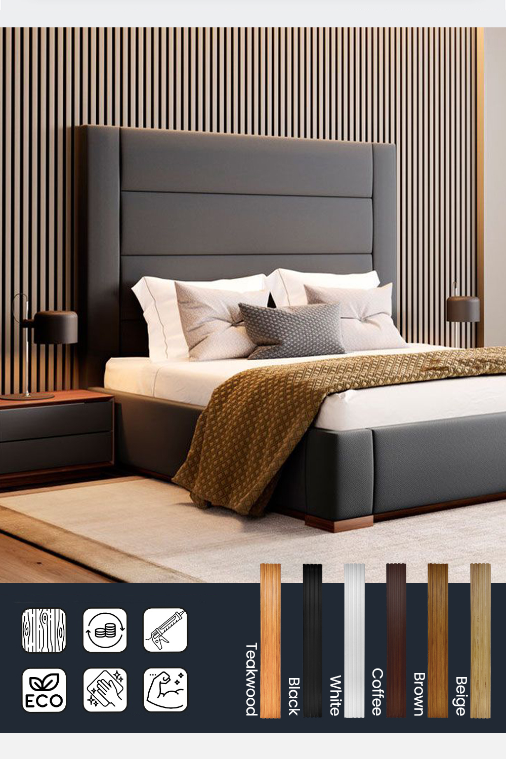 100*15CM WPC Wall Panel wood wallpaper sticker Waterproof Grille Design ...