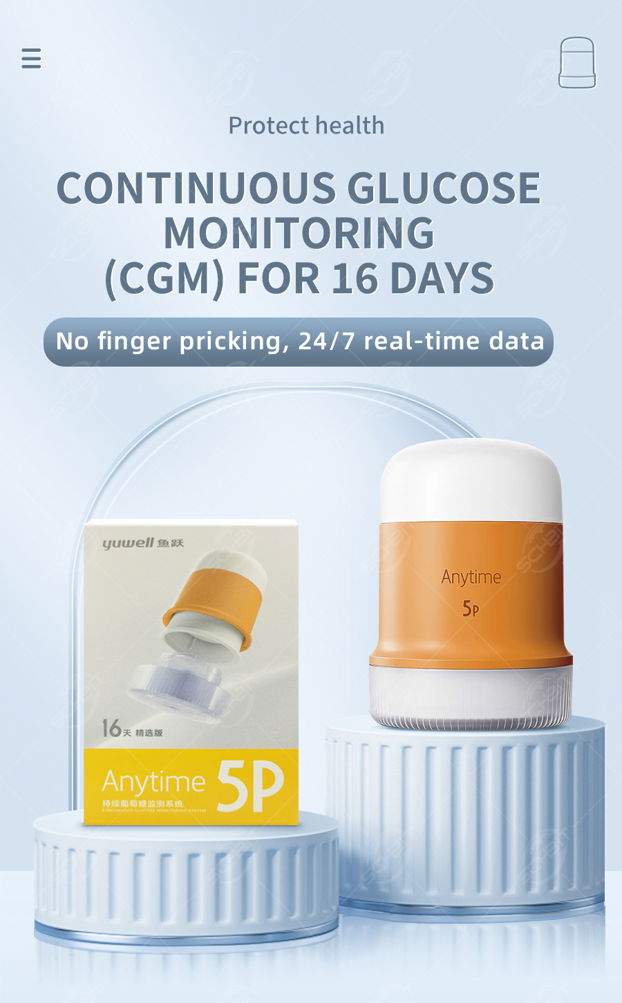 Yuwell Anytime 5P CGM Continuous Blood Glucose Monitoring System Blood ...