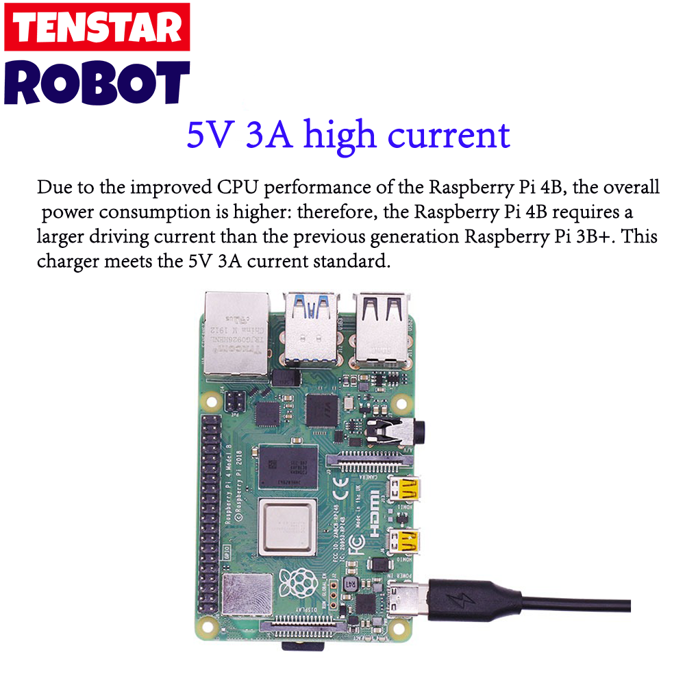 Raspberry Pi 4B power adapter 5V 3A Type-C interface Raspberry Pi 4th ...
