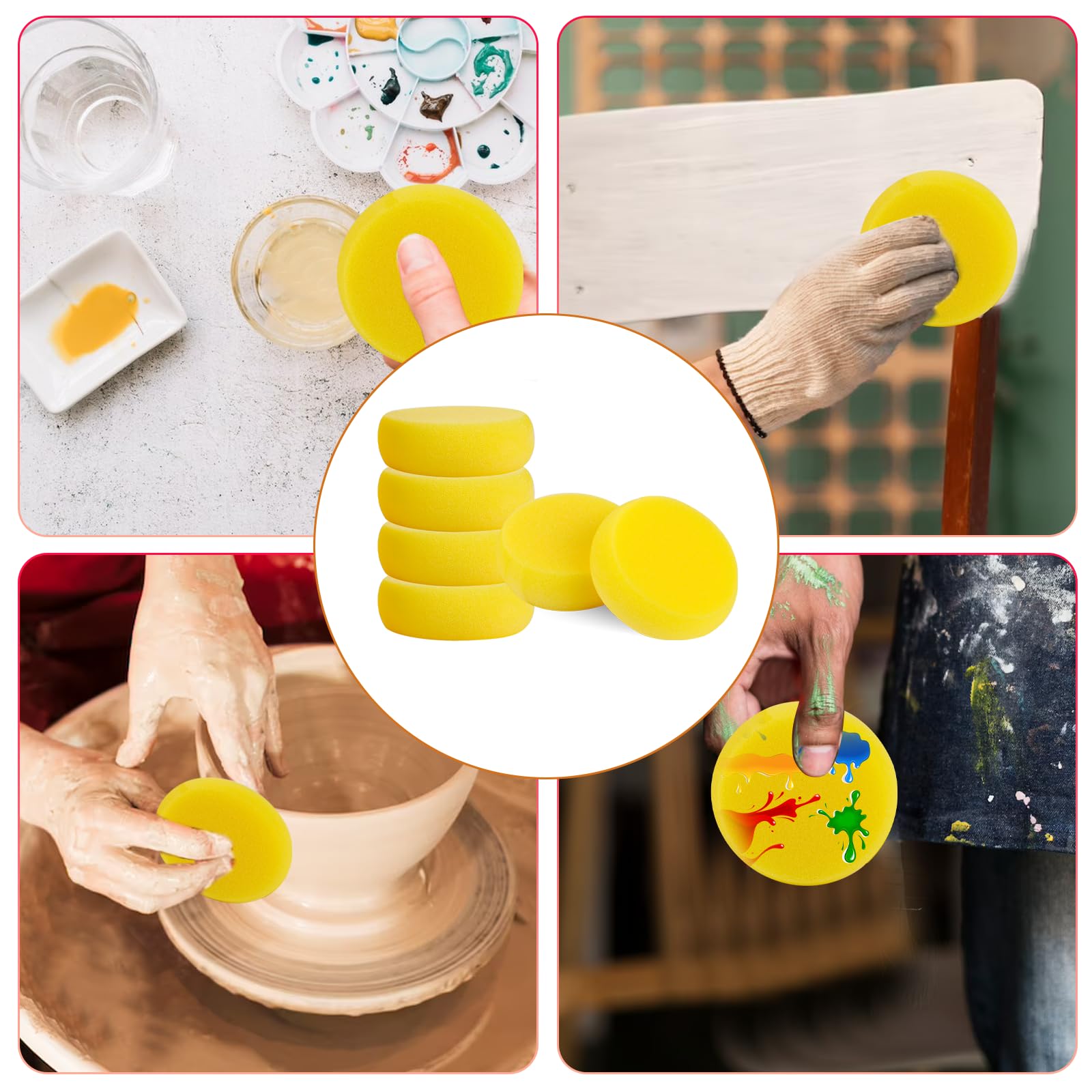 Pottery Sponges, Round Painting Sponge 3inch Yellow Artist Sponges ...