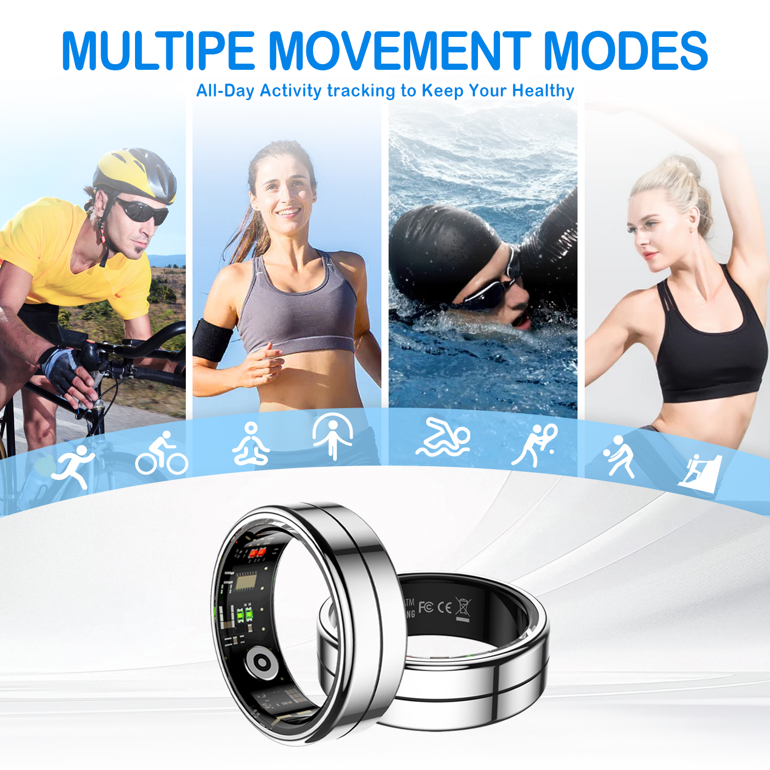Smart Ring, Sleep Monitoring & Fitness Tracking, Supports Heart Rate ...