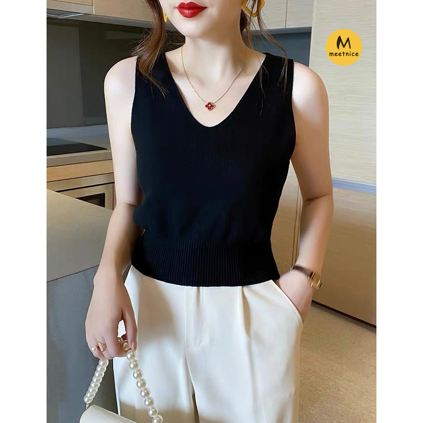 【12 Hour Ship】2025 New V-neck Sleeveless Knitted Korean Trendy Top For ...