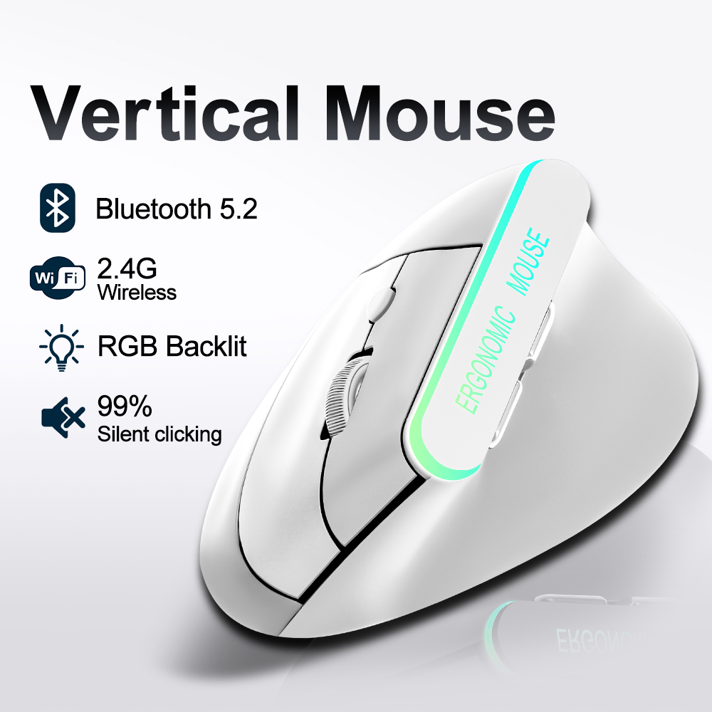 RGB Vertical Mouse 2.4G Wireless Mouse Dual Mode 1600 DPI Bluetooth ...