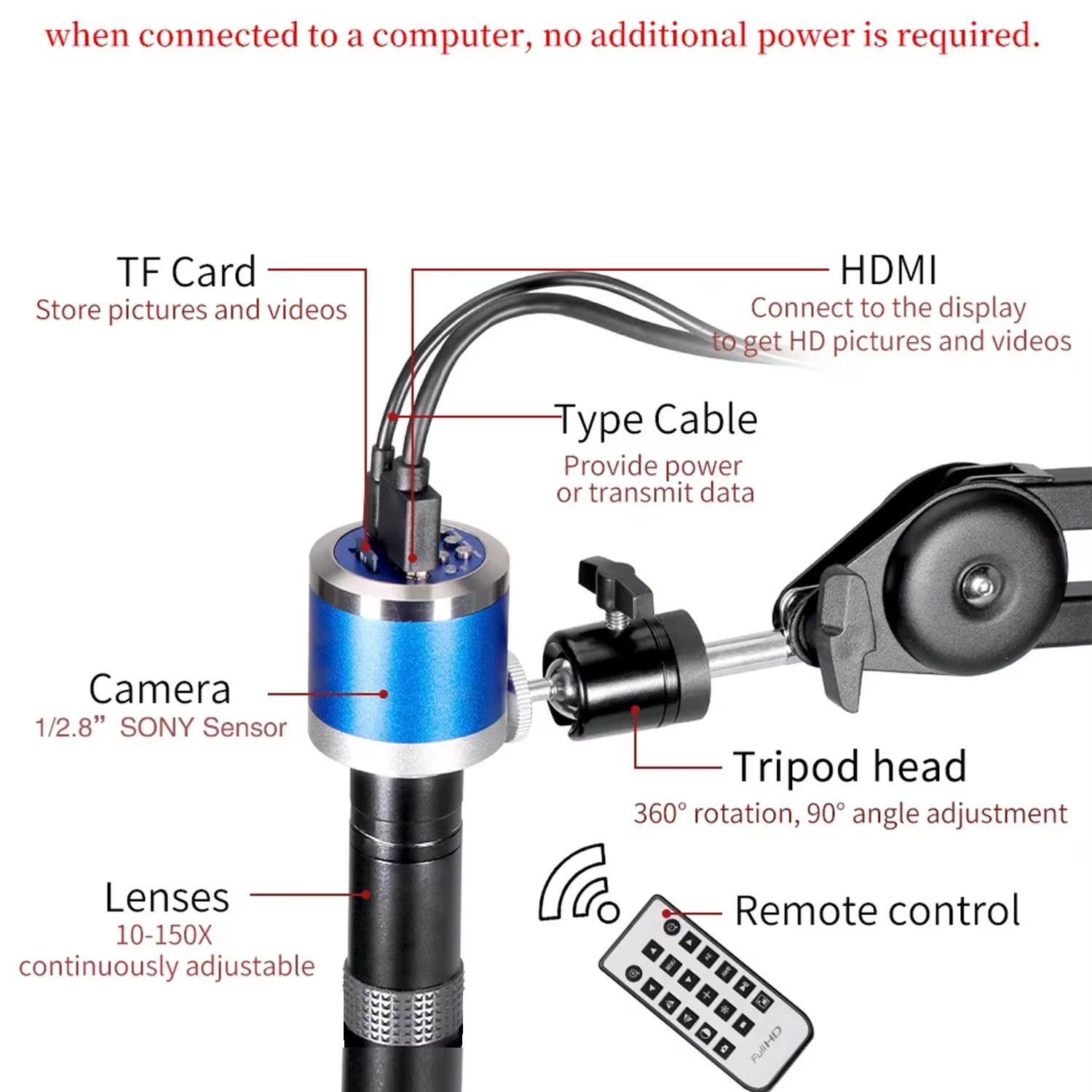 YIZHAN 4K 48MP Full HD Industrial Microscope HDMI USB-C Microscope C ...
