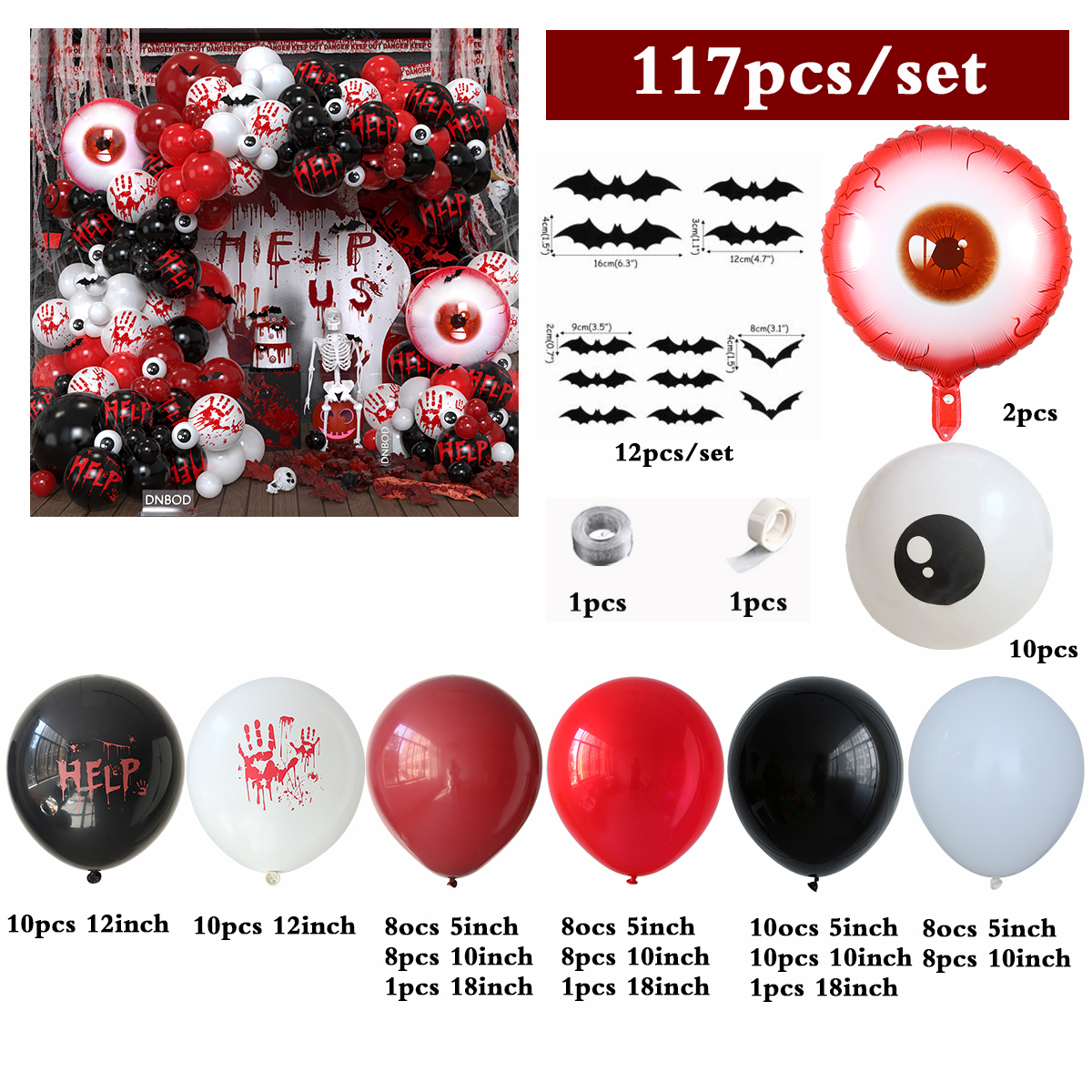 117pcs/set Horror atmosphere theme scene decoration balloons, blood red ...