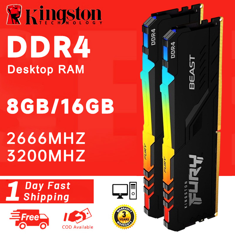 Kingston FURY Beast DDR4 RAM Desktop 8GB 16GB 2666Mhz 3200Mhz DIMM PC ...