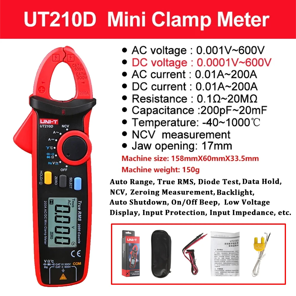 UNI-T UT210E UT210D UT202A+ UT204 Plus UT208B AC DC Current Meter ...