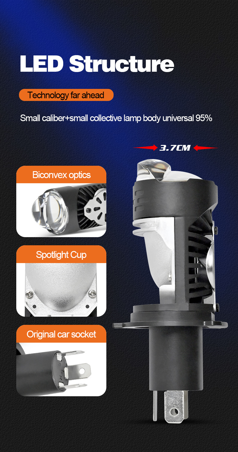 H4 Projector Lens LED Headlight for Car and Motorcycle, 10000LM 80W ...