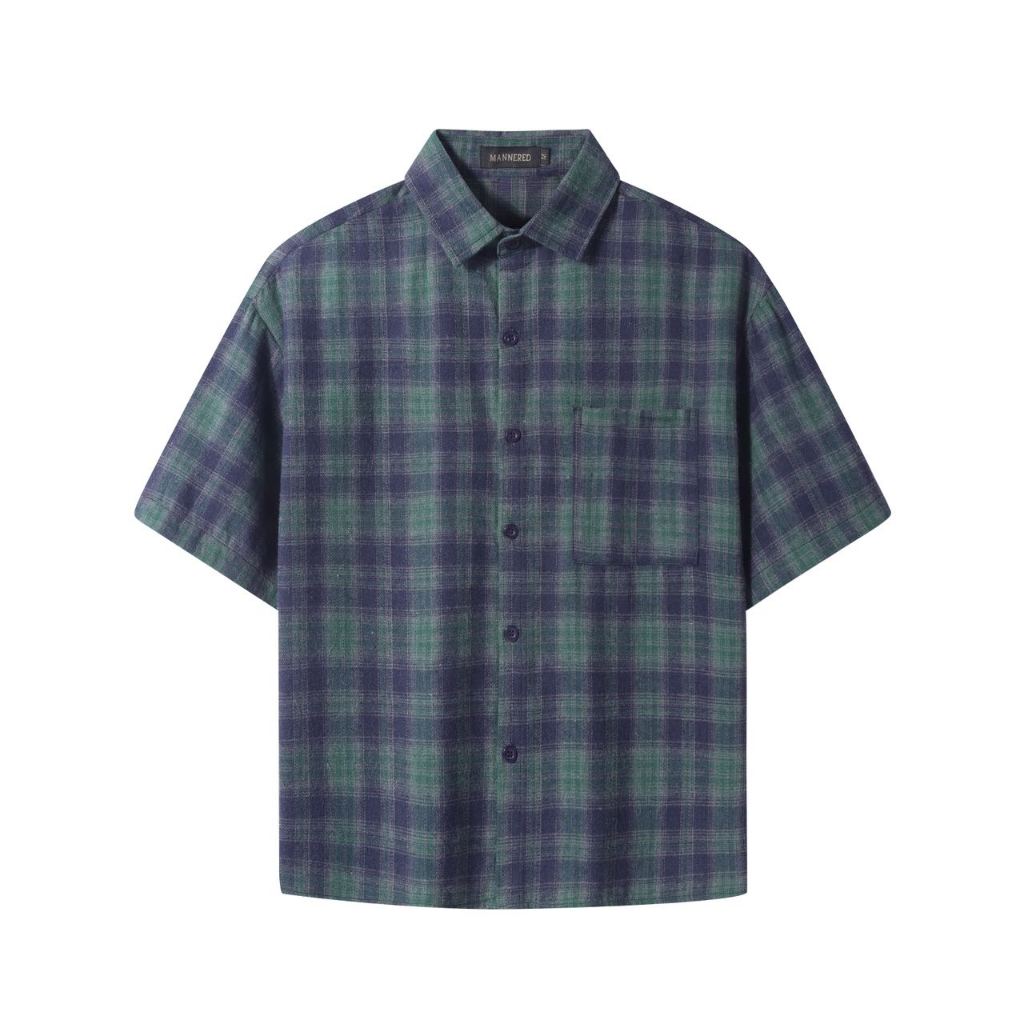 Box Shirt for Men Cropped Polo Box Fit Plaid/Checkered Pattern Cotton ...