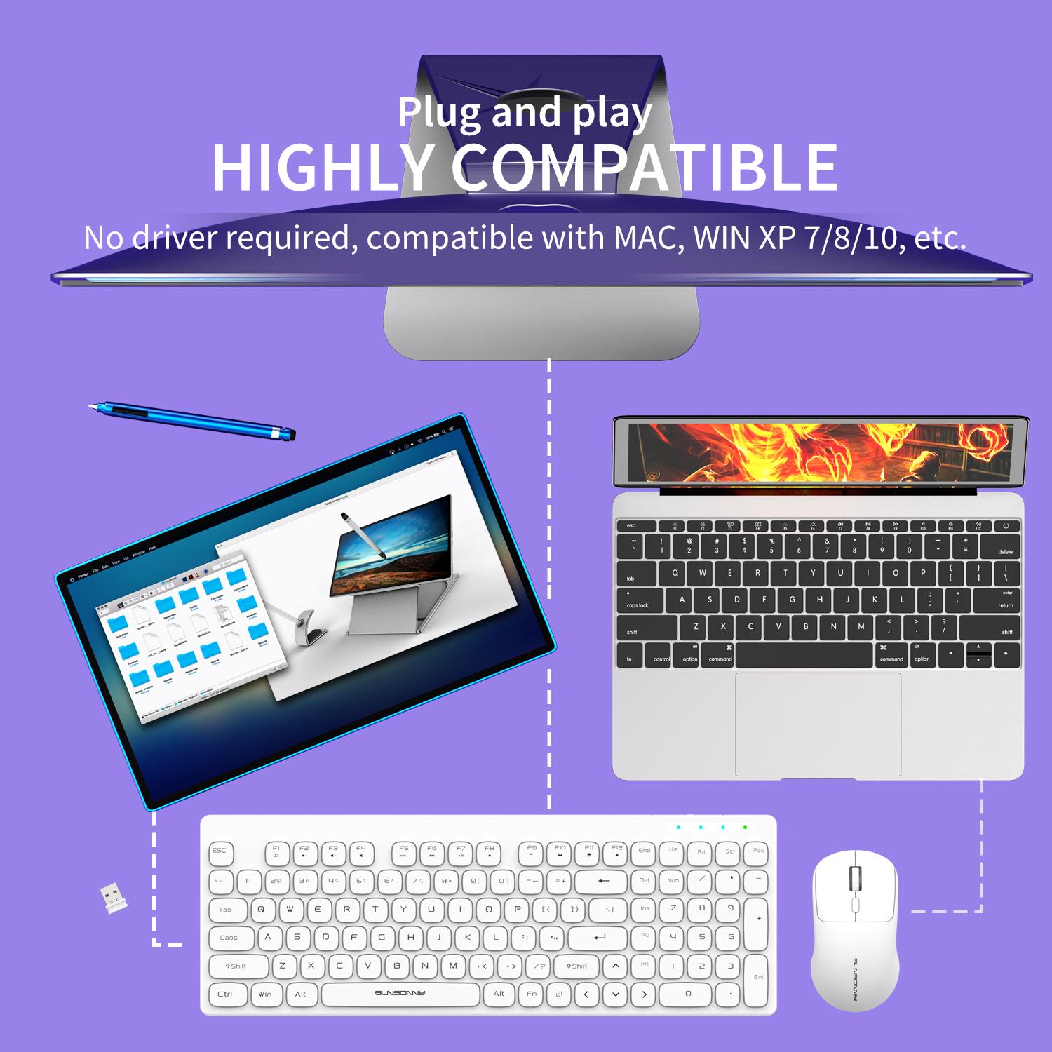 SUNSONNY Wireless Keyboard and Mouse Set Chocolate Silent Office Typing ...
