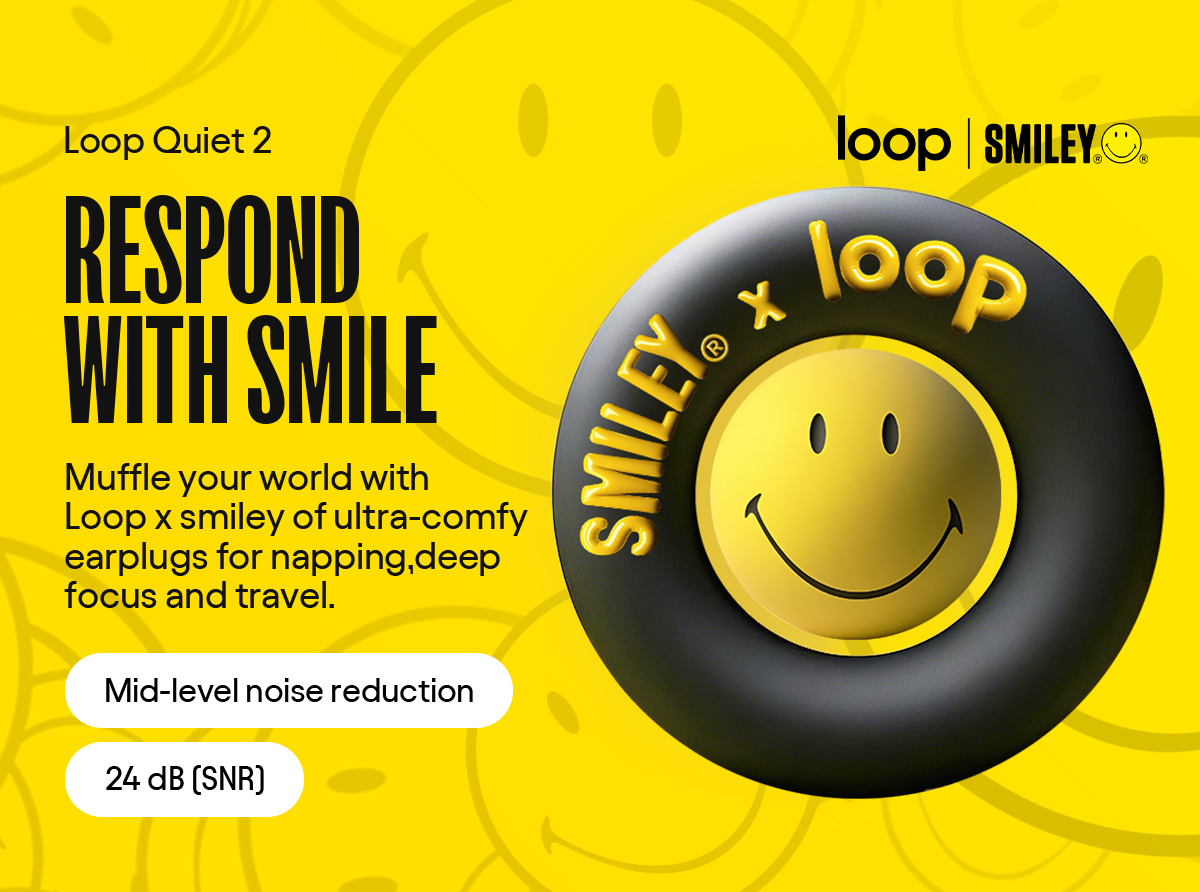Loop Quiet 2 x Smiley- Noise Reducing Earplugs (-24dB) for Focus, Study ...