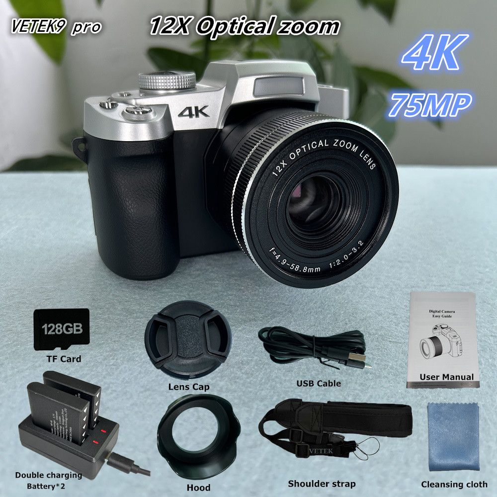 VETEK9-pro Camera for Photography, 4K Digital Camera, 12X Optical Zoom ...