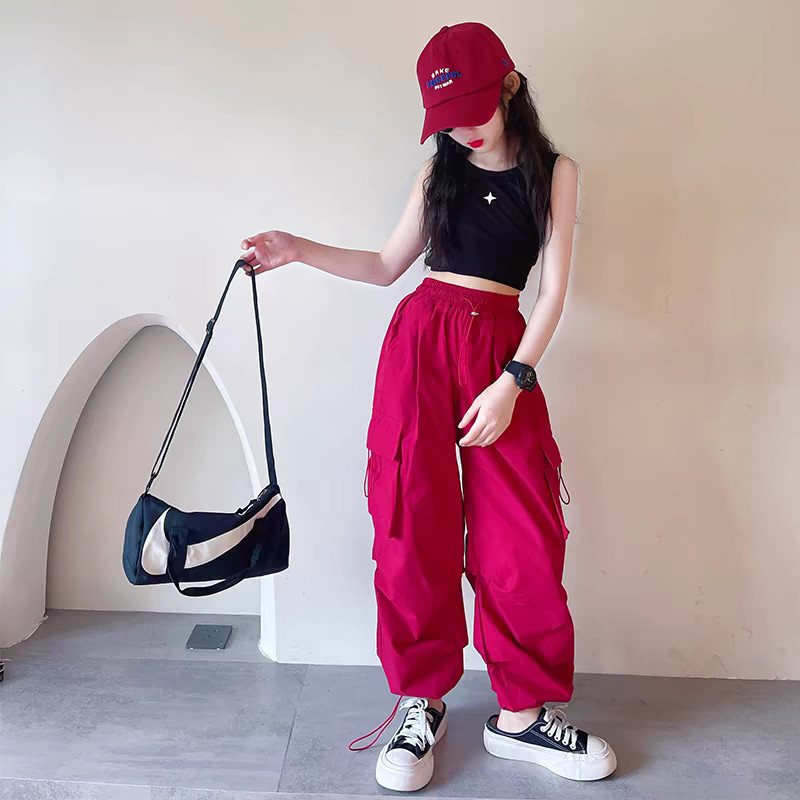 New Girls Cargo Pants with Korean Style Design Quick-Dry Loose Fit ...