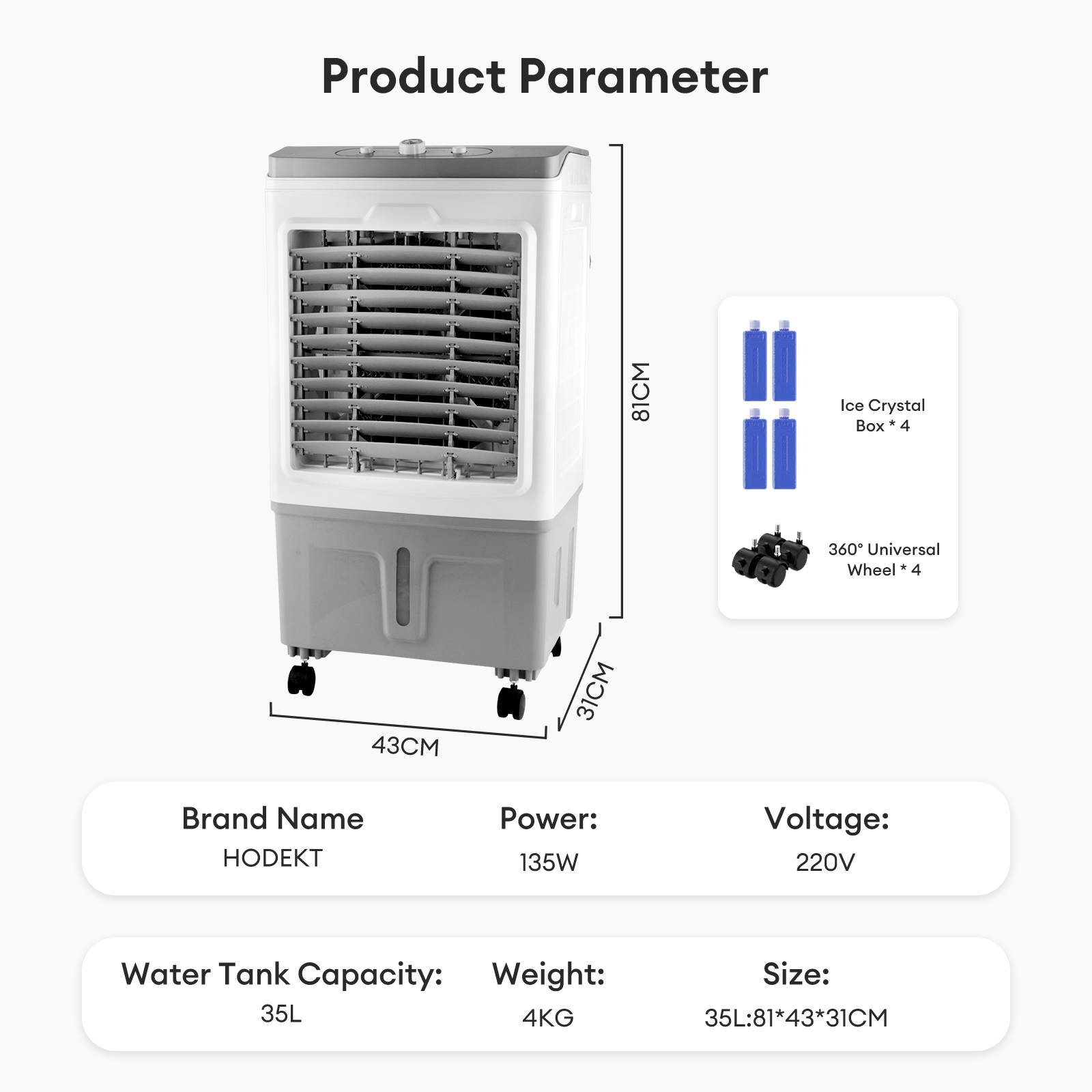 HODEKT Air Cooler Fan Mobile Air Conditioner Super Wind Power Remote ...