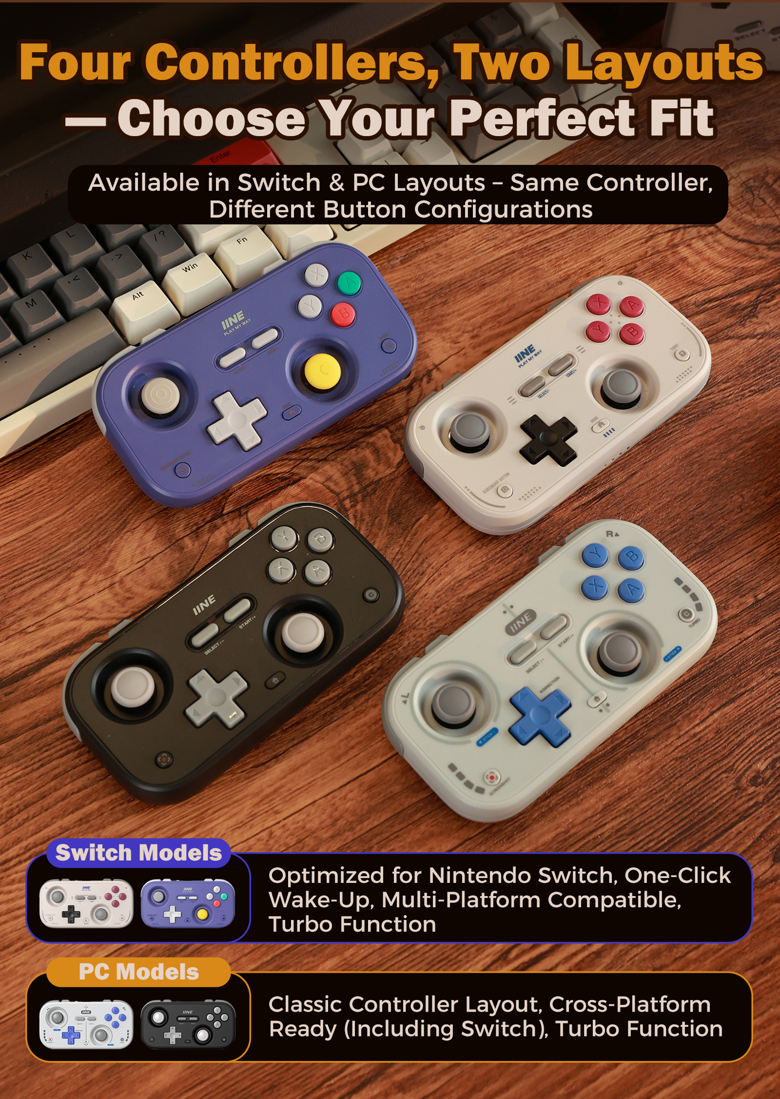 IINE Retro Pocket Game Controller/Compact & Portable Hall Joysticks ...
