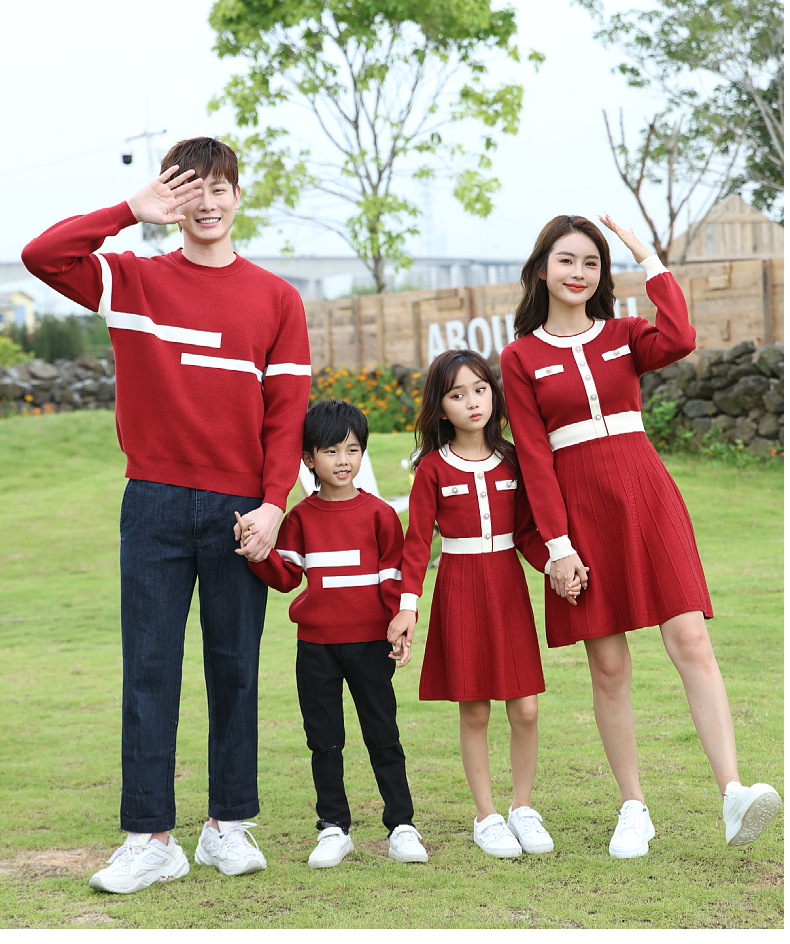 Family Matching Outfits Sweater Women Girl Long Dress Couple Set Wear ...