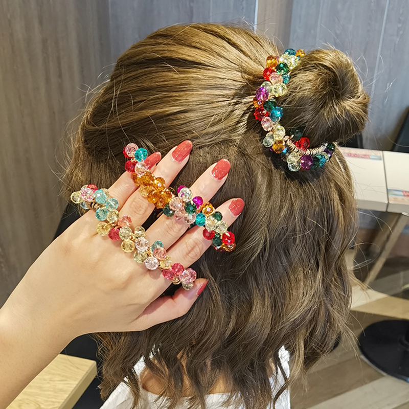 Korean Korean Colorful Crystal Hair Ring Female Temperament Tie Head ...