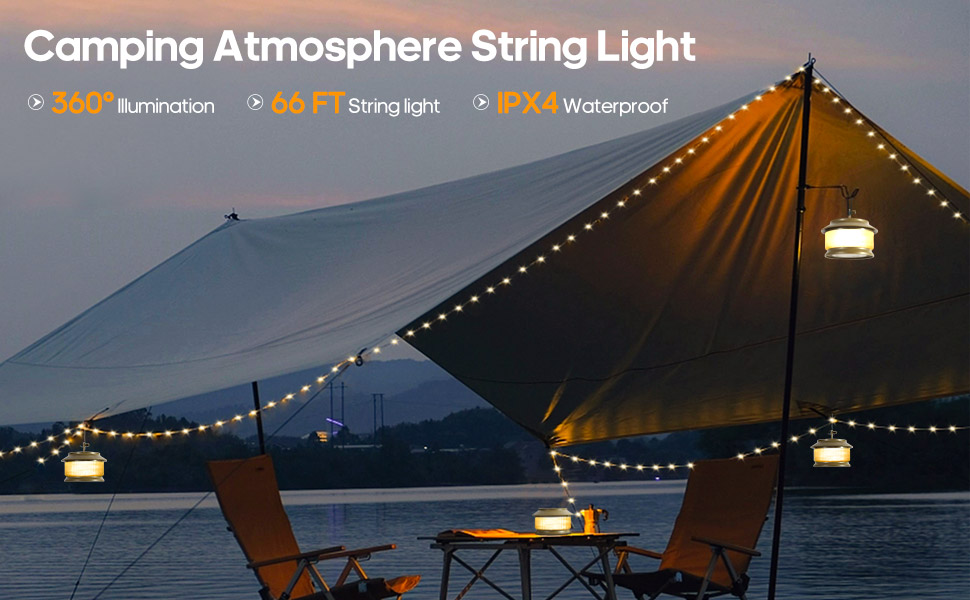 Outdoor String Lights 20M Rechargeable Colorful Camping String Light ...