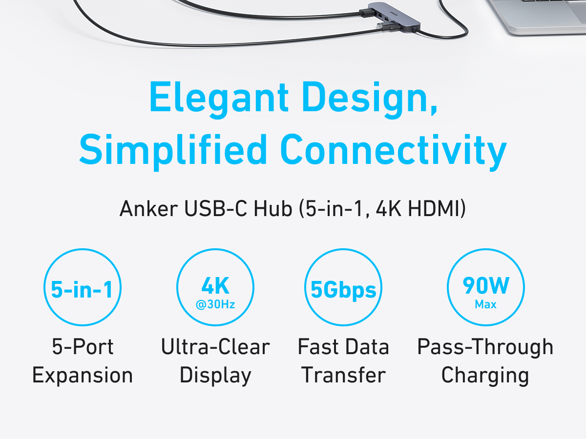 [New]Anker USB C Hub, 5-in-1 USB Hub for Laptops, 4K HDMI Multiport ...