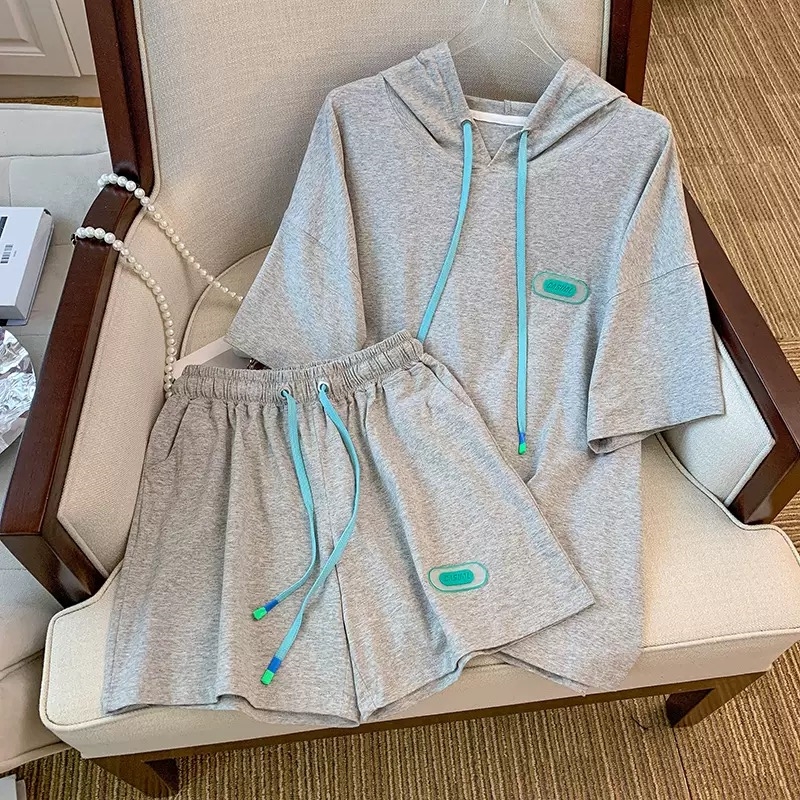 【WOW】2025 Women Oversized Hooded T-Shirt & Shorts Set - Trending Korean ...