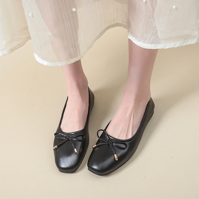 Women's solid color simple flat shoes with bow design and soft sole for ...