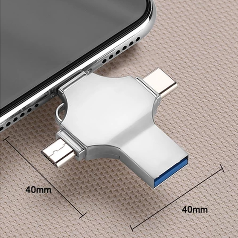 4-in-1 Portable Flash Drive 8GB/16GB/32GB/64GB/128GB/256GB/512GB USB3.0 ...