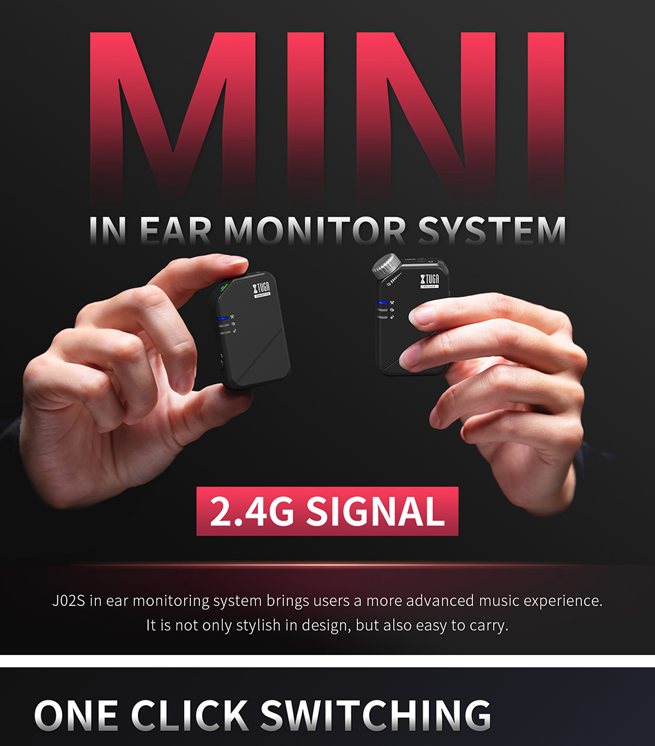 XTUGA J02S 2.4G Wireless In Ear Monitor System with Earphones, Rechargeable IEM Transmitter ...