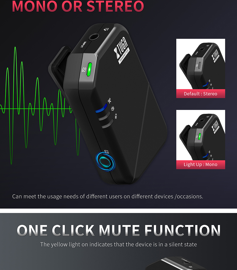 XTUGA J02S 2.4G Wireless In Ear Monitor System with Earphones, Rechargeable IEM Transmitter ...